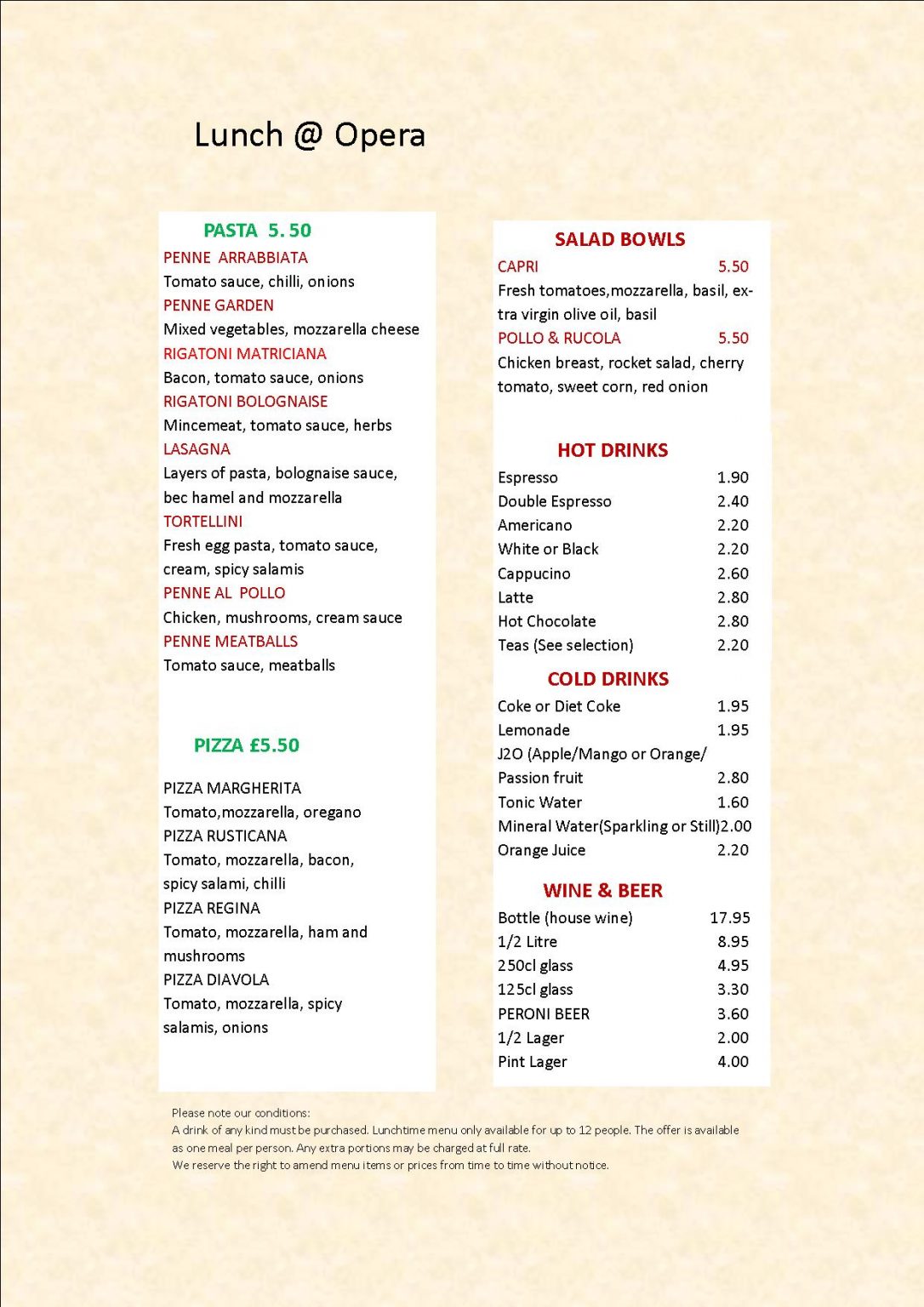 Lunch Menu - OPERA RESTAURANT